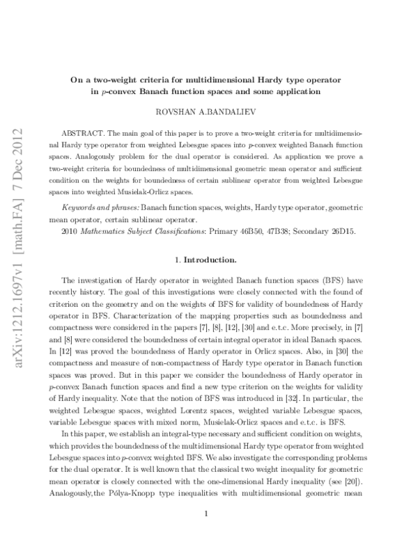 (PDF) On a two-weight criteria for multidimensional Hardy type operator in $ p $-convex Banach ...