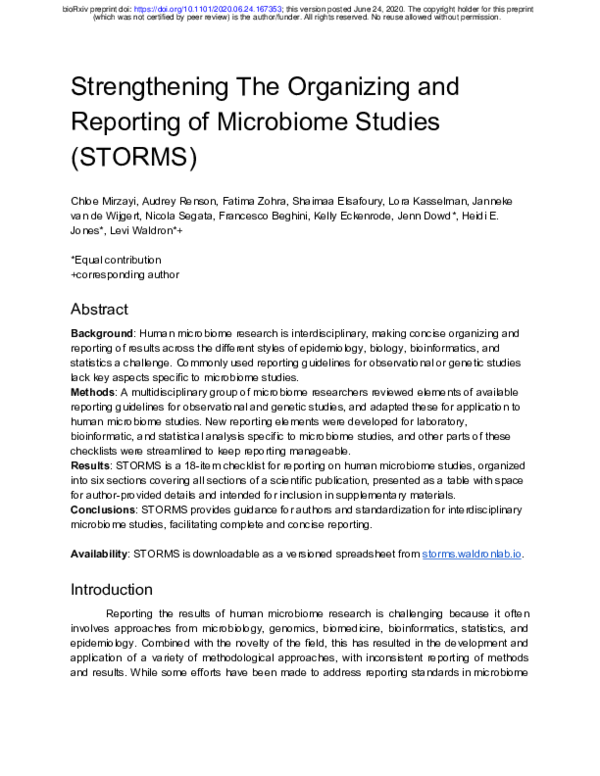 (PDF) Strengthening The Organization and Reporting of Microbiome ...