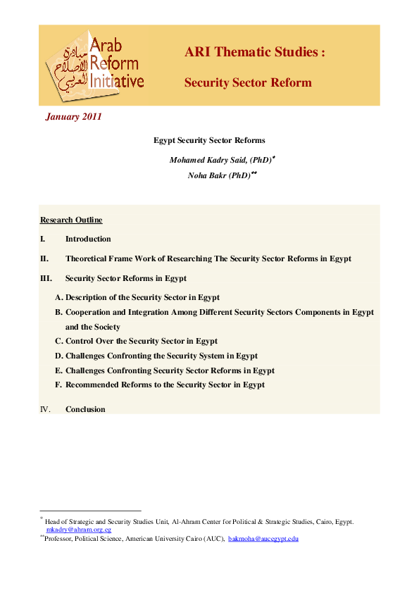 Pdf Egypt Security Sector Reforms