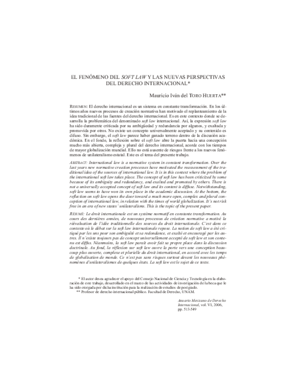 (PDF) El fenómeno del soft law y las nuevas perspectivas del derecho internacional