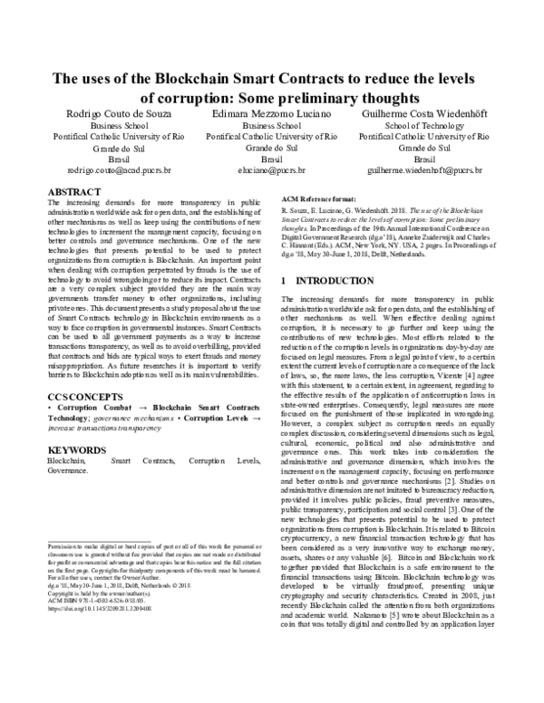 (PDF) Blockchain Smart Contracts Against Corruption