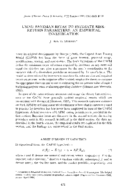 (PDF) Using Bayesian Betas to Estimate Risk Return Parameters: An Empirical Investigation