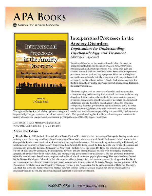 (PDF) Interpersonal processes in the anxiety disorders: Implications for understanding ...