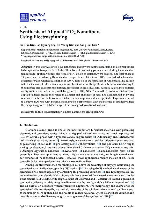 (PDF) Synthesis of Aligned TiO2 Nanofibers Using Electrospinning