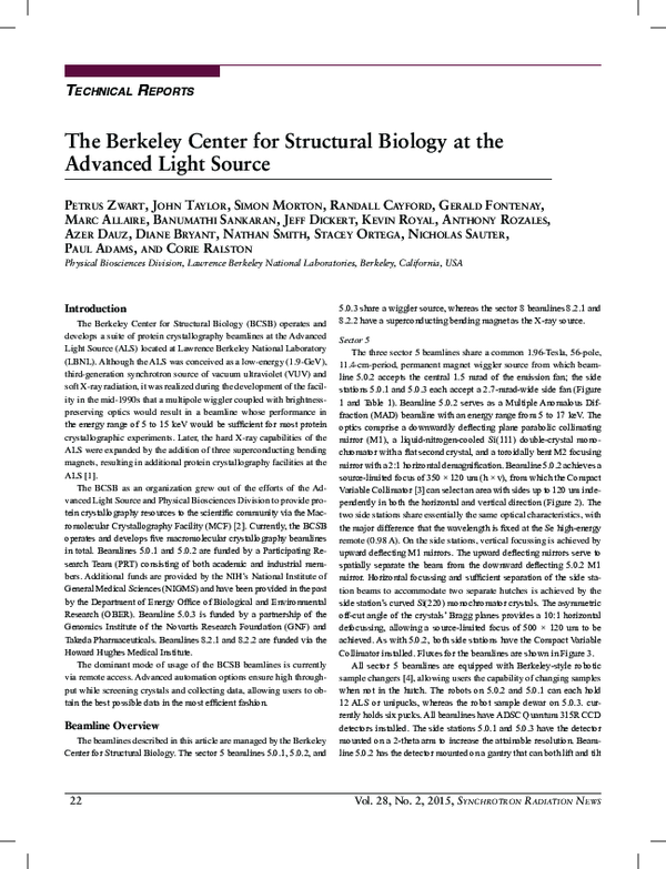 (PDF) The Berkeley Center for Structural Biology at the Advanced Light ...