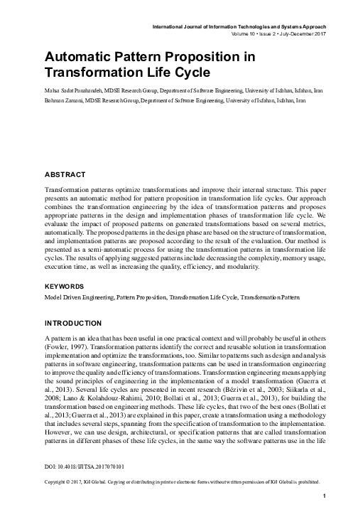 (PDF) Automated Pattern Proposal in Transformation Life Cycles