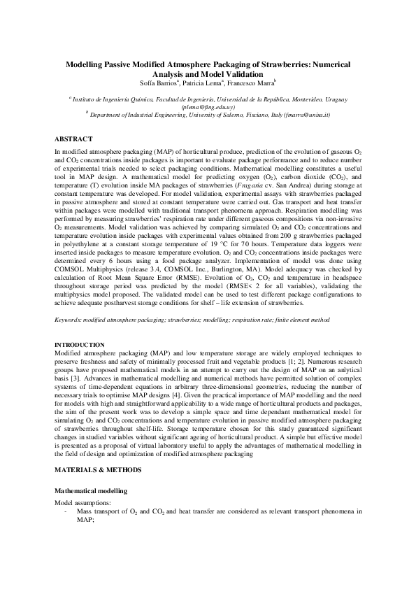 (PDF) Modelling passive modified atmosphere packaging of strawberries ...