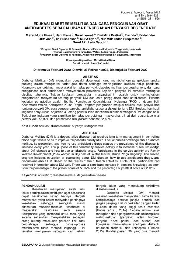 Pdf Edukasi Diabetes Mellitus Dan Cara Penggunaan Obat Antidiabetes