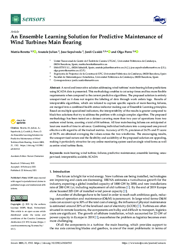 (PDF) An Ensemble Learning Solution for Predictive Maintenance of Wind Turbines Main Bearing ...