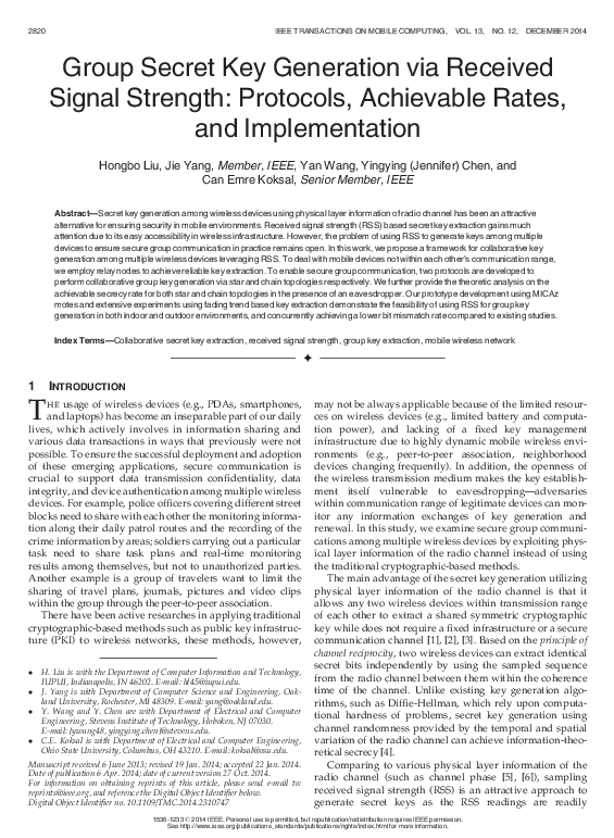 (PDF) Group Secret Key Generation via Received Signal Strength ...