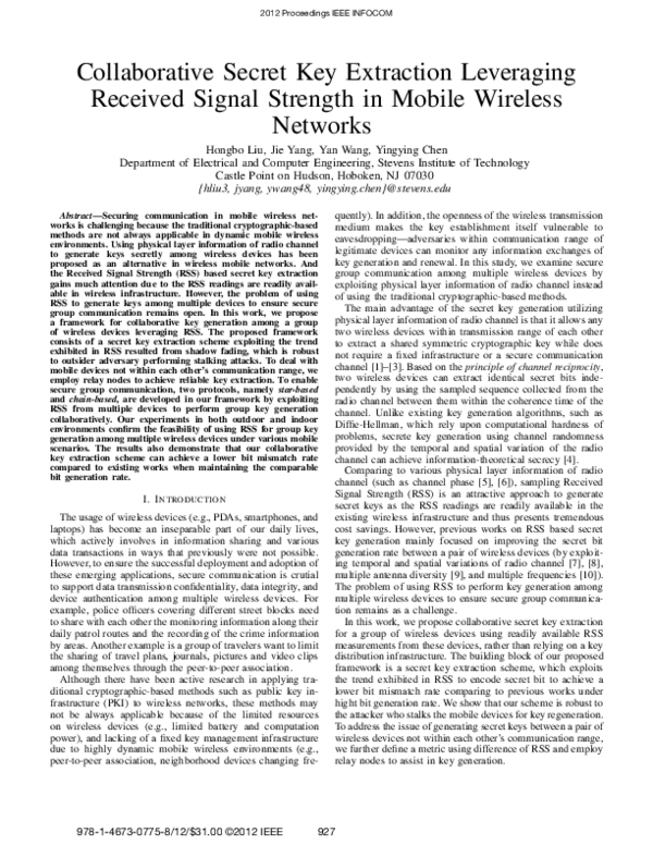 (PDF) Collaborative secret key extraction leveraging Received Signal Strength in mobile wireless ...