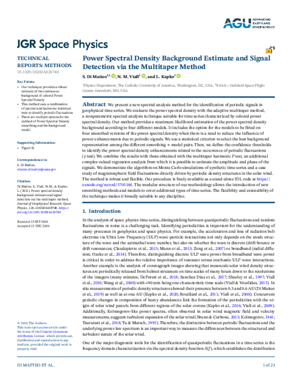 Pdf Power Spectral Density Background Estimate And Signal Detection Via The Multitaper Method