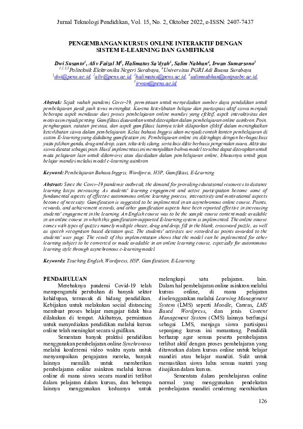 (PDF) Pengembangan Kursus Online Interaktif Dengan Sistem E-Learning Dan Gamifikasi