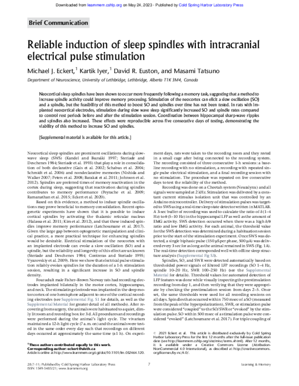 (PDF) Reliable induction of sleep spindles with intracranial electrical ...
