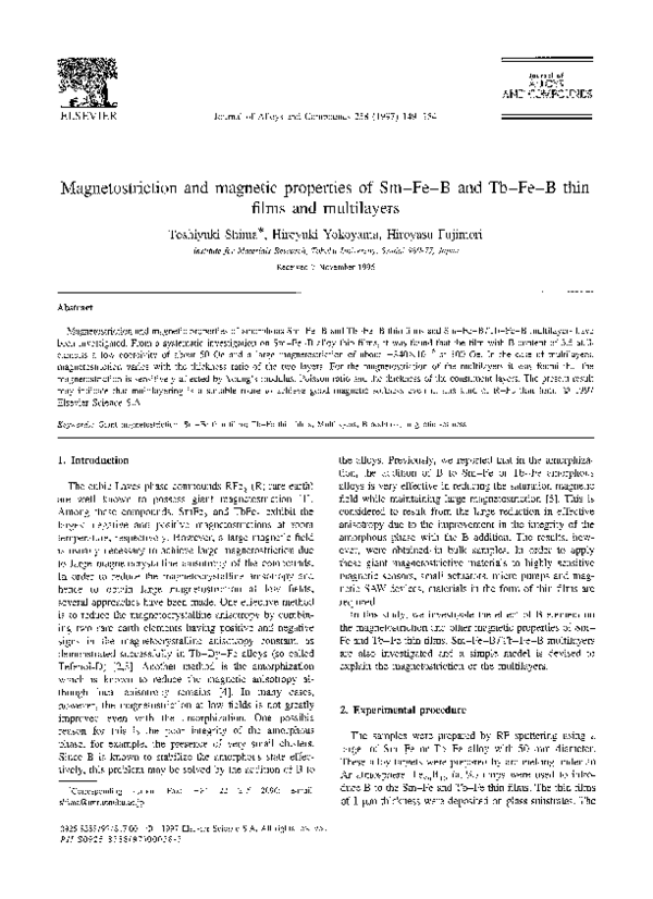 (PDF) Magnetostriction and magnetic properties of Sm-Fe-B and Tb-Fe-B thin films and multilayers ...