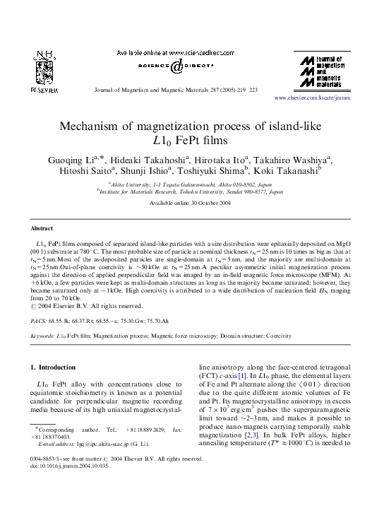 (PDF) Mechanism of magnetization process of island-like L10 FePt films