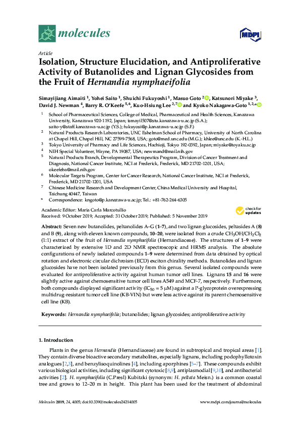 (PDF) Isolation, Structure Elucidation, and Antiproliferative Activity of Butanolides and Lignan ...