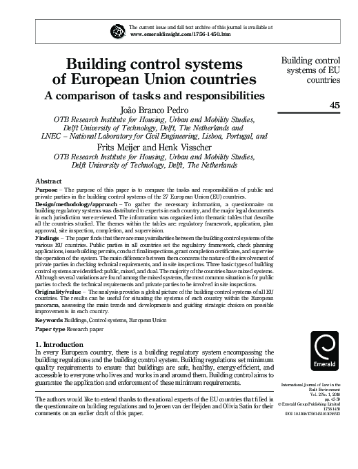 (PDF) Building control systems of European Union countries