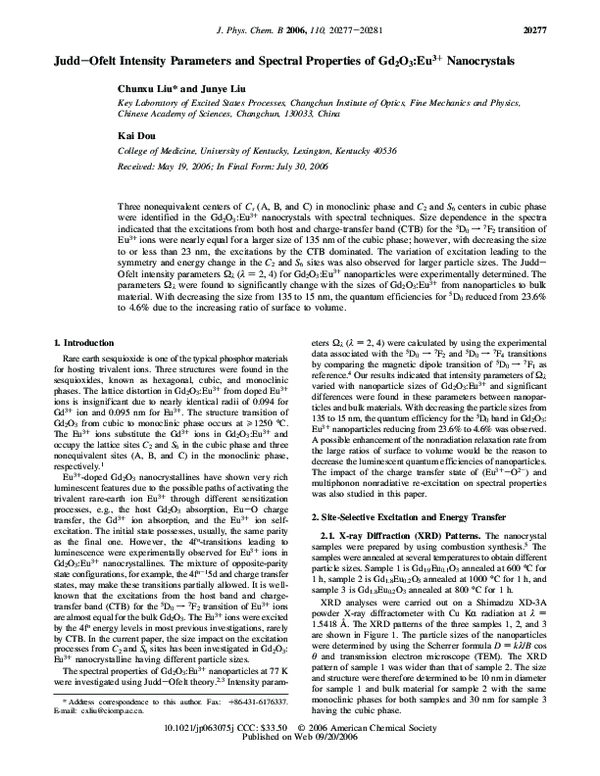 (PDF) Judd−Ofelt Intensity Parameters and Spectral Properties of Gd2O3:Eu3+ Nanocrystals