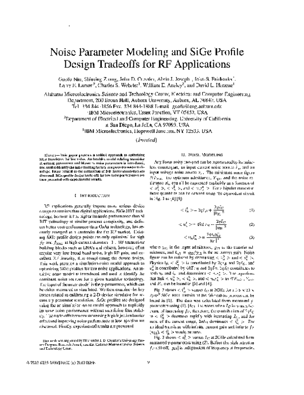 Pdf Noise Parameter Modeling And Sige Profile Design Tradeoffs For Rf