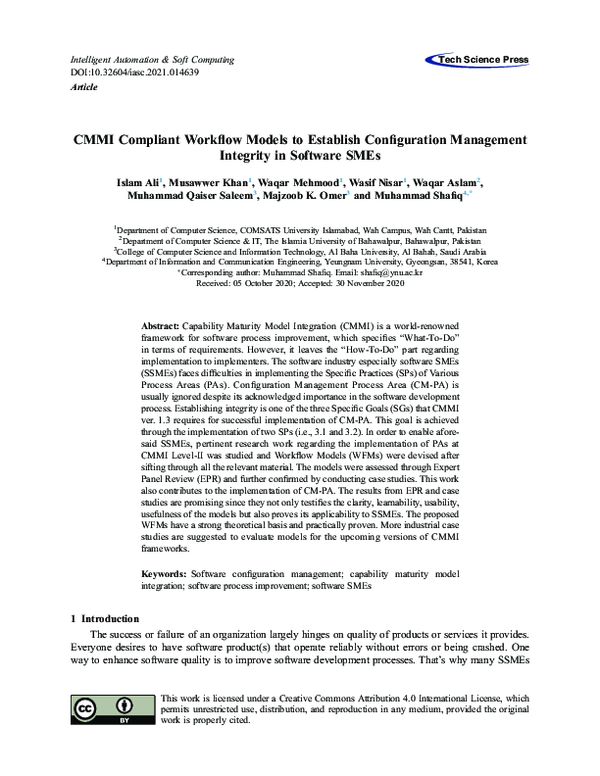 (PDF) CMMI Compliant Workflow Models to Establish Configuration Management Integrity in Software ...