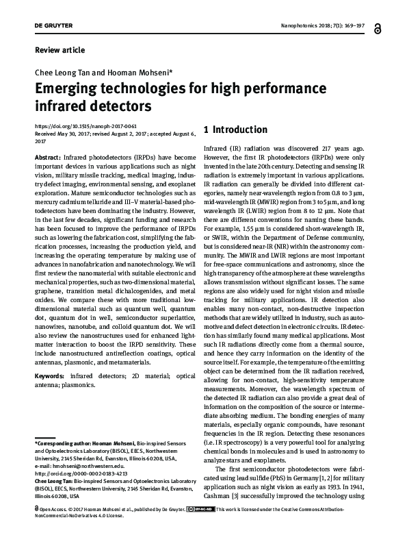 (PDF) Emerging technologies for high performance infrared detectors