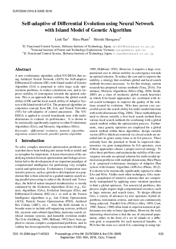 (PDF) Self-adaptive of Differential Evolution using Neural Network with Island Model of Genetic ...