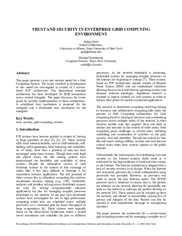 (PDF) Trust and security in enterprise grid computing environment