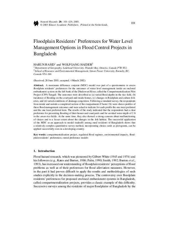 (PDF) Floodplain Residents’ Preferences for Water Level Management ...