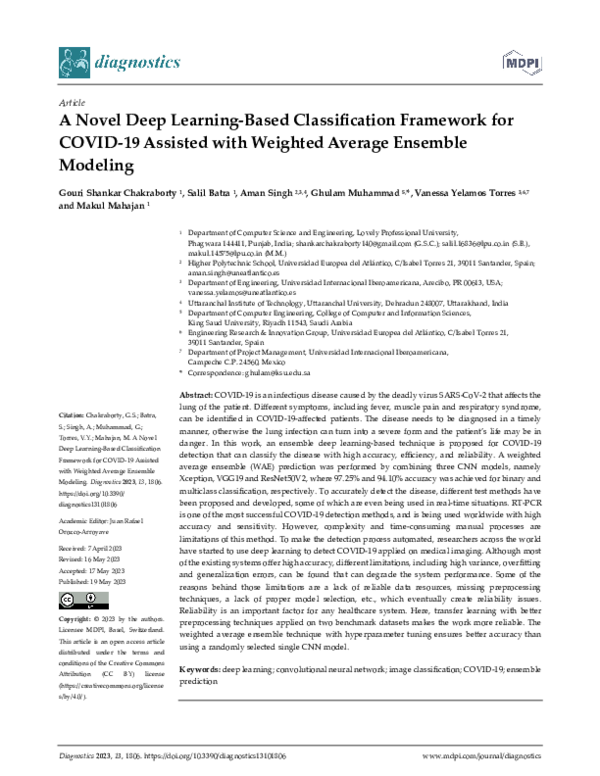(PDF) A Novel Deep Learning-Based Classification Framework for COVID-19 Assisted with Weighted ...