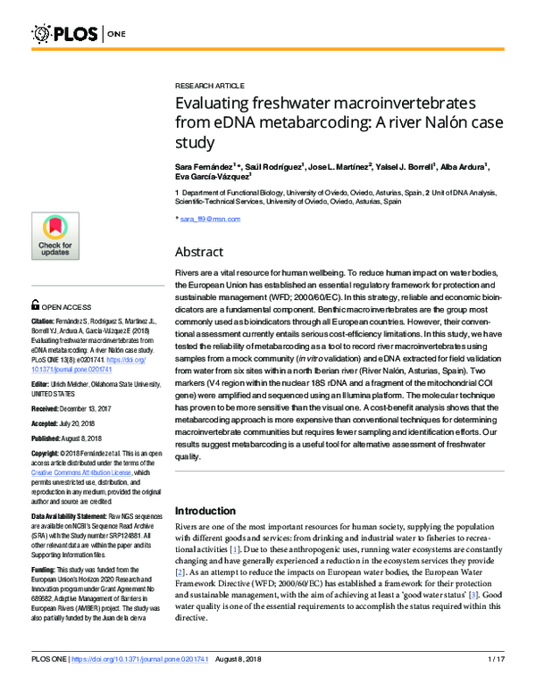 (PDF) Evaluating freshwater macroinvertebrates from eDNA metabarcoding ...