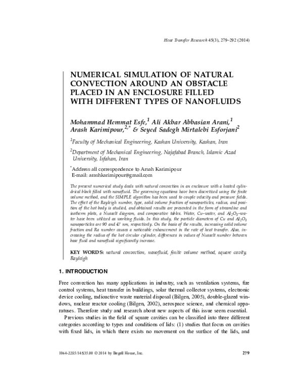 Pdf Numerical Simulation Of Natural Convection Around An Obstacle