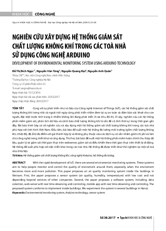 Pdf Nghệ Arduino Development Of Environmental Monitoring System Using