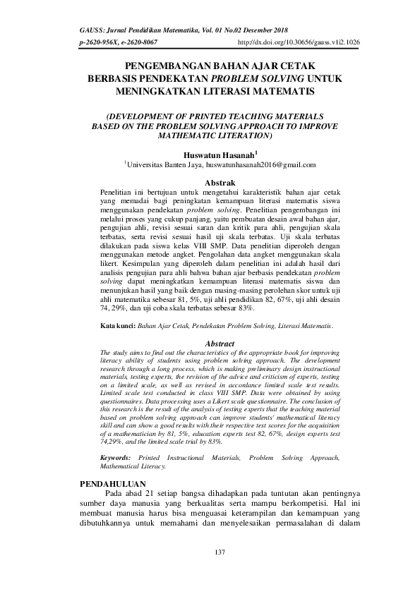 (PDF) Pengembangan Bahan Ajar Cetak Berbasis Pendekatan Problem Solving untuk Meningkatkan ...