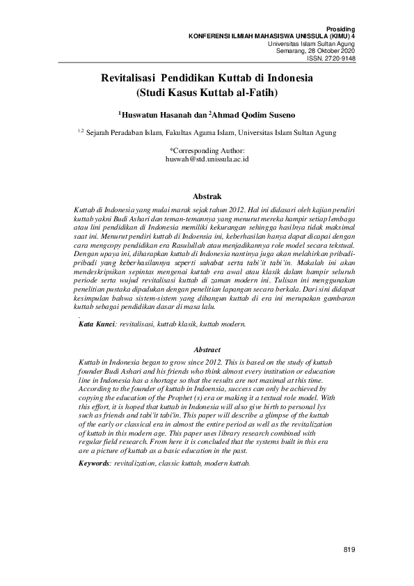(PDF) Revitalisasi Pendidikan Kuttab di Indonesia (Studi Kasus Kuttab ...