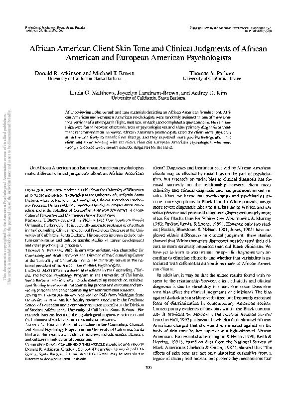 (PDF) African American client skin tone and clinical judgments of ...