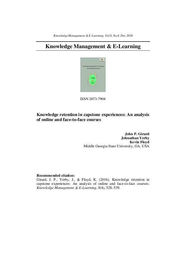 (PDF) Knowledge retention in capstone experiences: An analysis of online and face-to-face courses