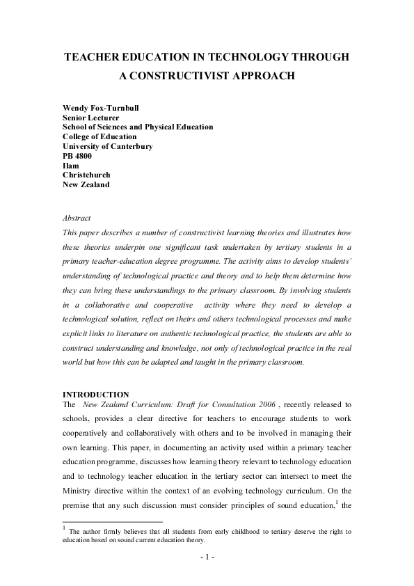 Pdf Teacher Education In Technology Through A Constructivist Approach