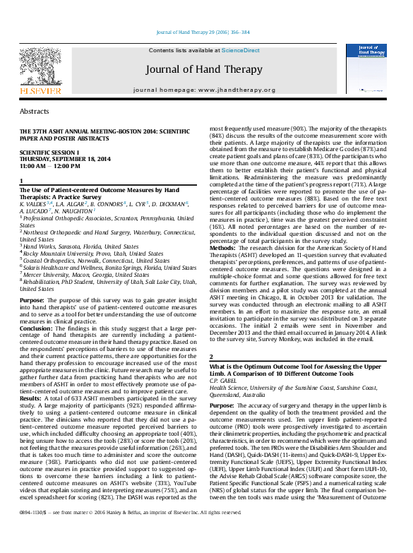 (PDF) What is the Optimum Outcome Tool for Assessing the Upper Limb. A ...