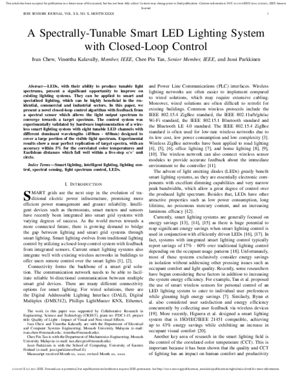 (PDF) A Spectrally Tunable Smart LED Lighting System With Closed-Loop Control