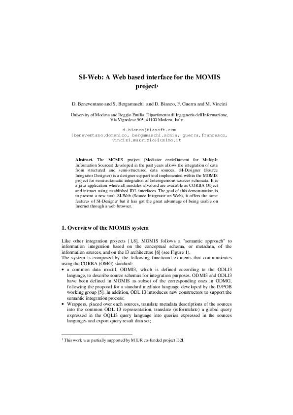 (PDF) SI-Web: a Web based interface for the MOMIS project
