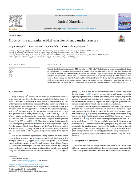 (PDF) Study on the molecular orbital energies of ruby under pressure