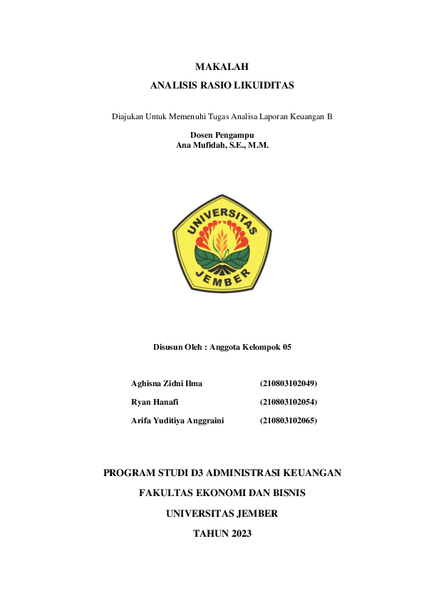(PDF) Kelompok 05 Makalah Analisis Rasio Likuiditas (PDF) Kelompok 05 Makalah Analisis Rasio Likuiditas