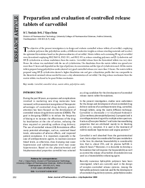 (PDF) Preparation and evaluation of controlled release tablets of ...