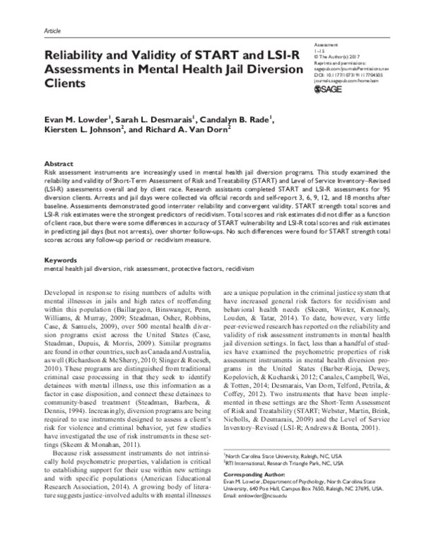 (PDF) Reliability and Validity of START and LSI-R Assessments in Mental ...