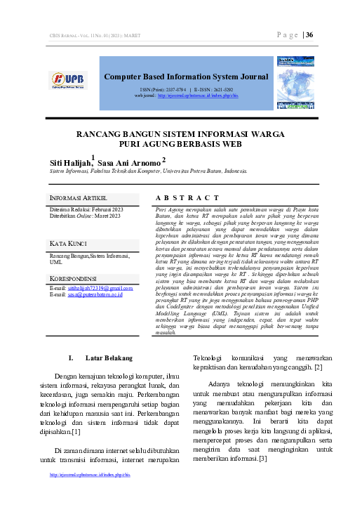 (PDF) Rancang Bangun Sistem Informasi Warga Puri Agung Berbasis Web