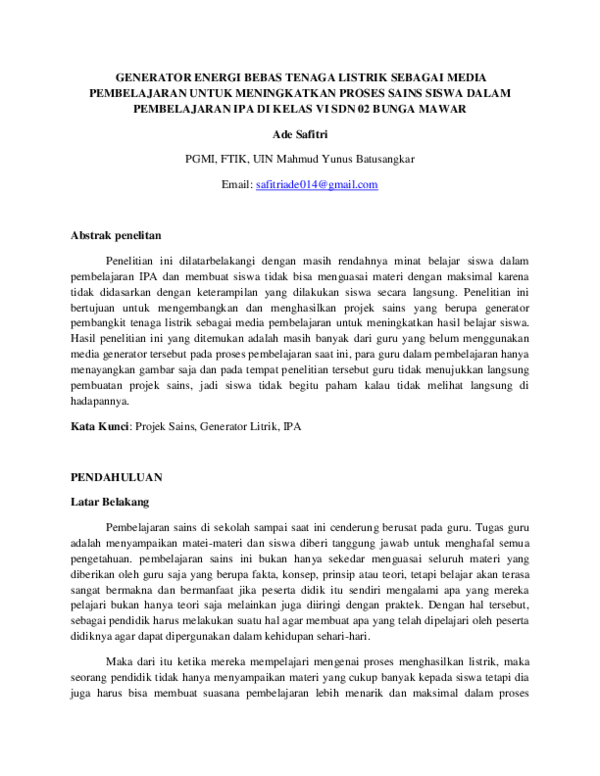 (PDF) GENERATOR ENERGI BEBAS TENAGA LISTRIK SEBAGAI MEDIA PEMBELAJARAN ...