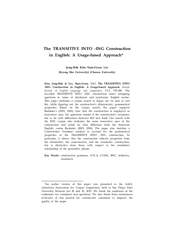 (PDF) The TRANSITIVE INTO -ING Construction in English: A Usage-based ...