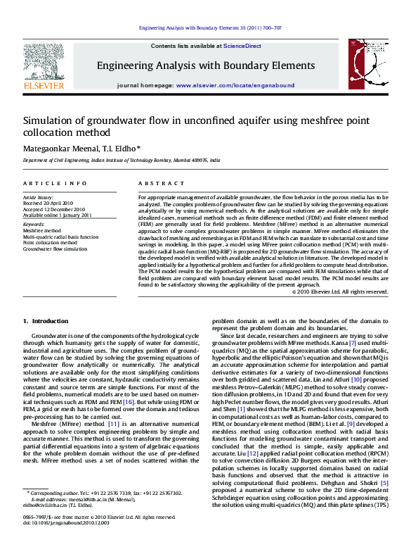 Pdf Simulation Of Groundwater Flow In Unconfined Aquifer Using Meshfree Point Collocation Method