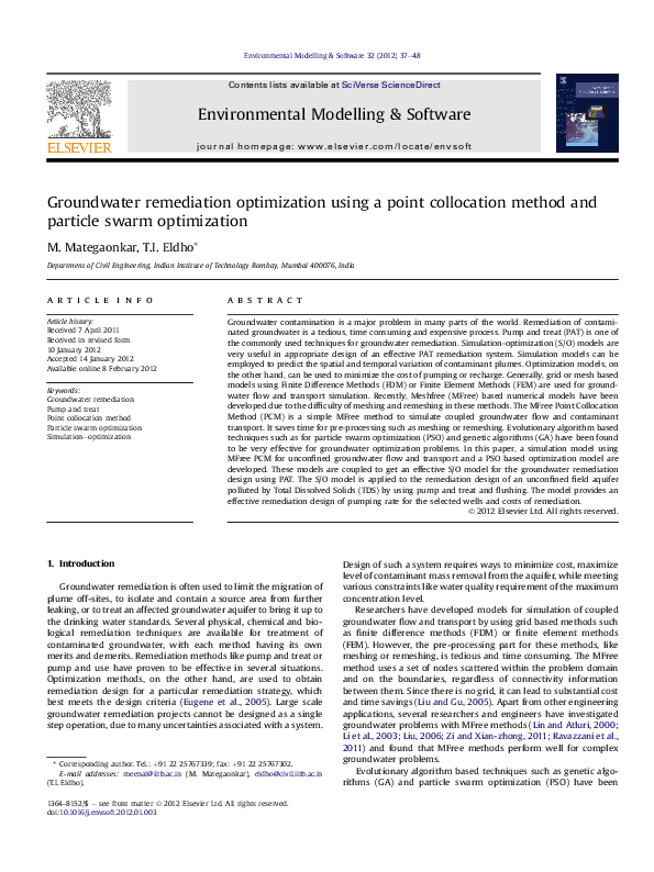 Pdf Groundwater Remediation Optimization Using A Point Collocation Method And Particle Swarm